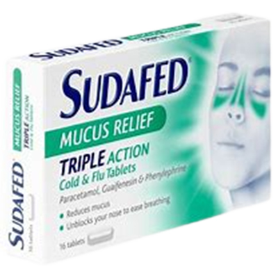 Sudafed Mucus Relief Triple Action Cold & Flu Tablets 16s | Pharmily