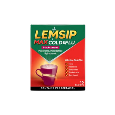 Lemsip Max Cold & Flu Sachets Blackcurrant 10s | Pharmily